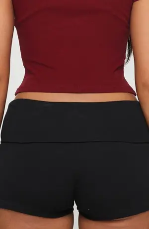 Princess Polly Baseline Foldover Rib Stretch Cotton Shorts