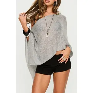 Princess Polly Deonie Sequin One Shoulder Poncho Top - Silver