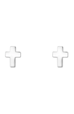 EMMA RAE Mini Cross Sterling Silver Stud Earrings - Light Silver