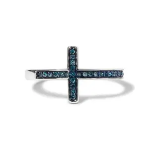 HAUS OF BRILLIANCE Sterling 1/6 Cttw Blue Diamond Cross Stackable Ring