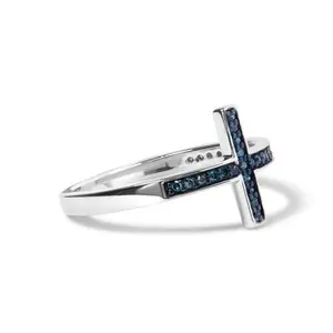 HAUS OF BRILLIANCE Sterling 1/6 Cttw Blue Diamond Cross Stackable Ring