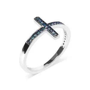 HAUS OF BRILLIANCE Sterling 1/6 Cttw Blue Diamond Cross Stackable Ring