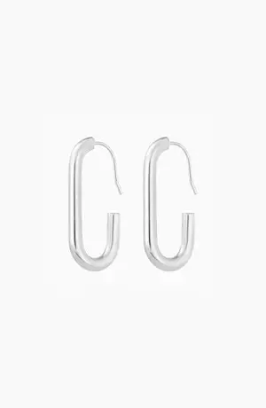 BEARFRUIT JEWELRY Cora Linear Hoop Earrings Long Geometric Modern Statement - Silver