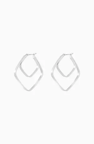 BEARFRUIT JEWELRY May Double Hoop Earrings Petite Modern Geometric Statement - Silver
