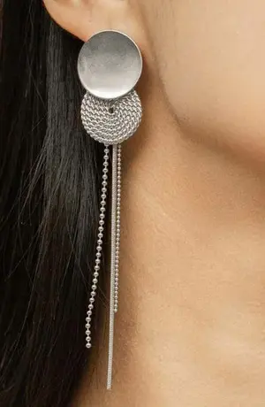 BEARFRUIT JEWELRY Kira Overlapping Chain Drop Earrings Modern Dainty Statement - Silver