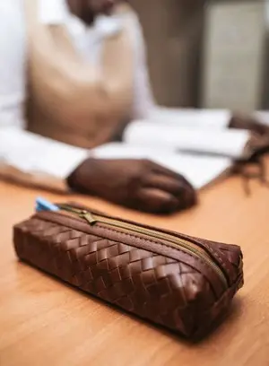 DEUX MAINS Woven Pencil Case - Brown