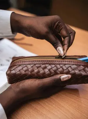 DEUX MAINS Woven Pencil Case - Brown
