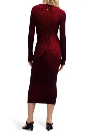 Desigual Mock Neck Rib Long Sleeve Midi Dress - Red