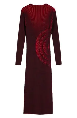 Desigual Mock Neck Rib Long Sleeve Midi Dress - Red