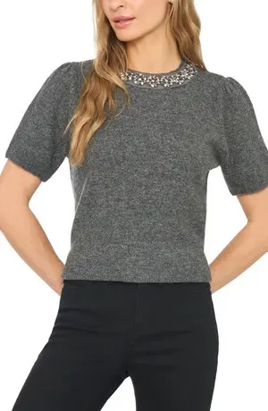 CECE DUPRAZ Embellish Collar Sweater - Medium Heather Grey