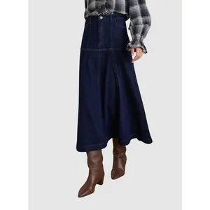 Baukjen Viola A-line Denim Midi Skirt - Dark Denim