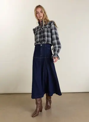 Baukjen Viola A-line Denim Midi Skirt