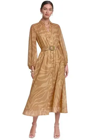 Halston Printed Belted Midi Formal Shirt Dress