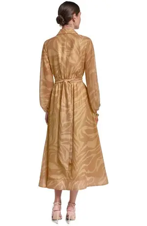 Halston Printed Belted Midi Formal Shirt Dress