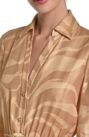 Halston Printed Belted Midi Formal Shirt Dress