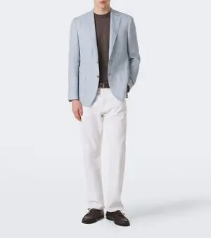 Canali Herringbone Linen And Wool Blazer
