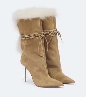 Paris Texas Lidia Shearling-trimmed Suede Ankle Boots - Beige