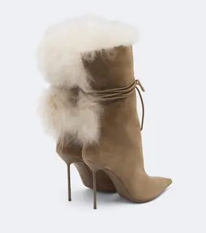 Paris Texas Lidia Shearling-trimmed Suede Ankle Boots - Beige