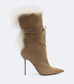 Paris Texas Lidia Shearling-trimmed Suede Ankle Boots - Beige