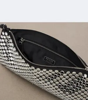 Prada Embellished Leather-trimmed Shoulder Bag