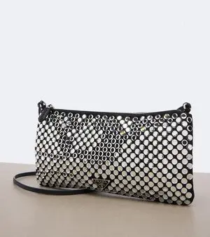 Prada Embellished Leather-trimmed Shoulder Bag