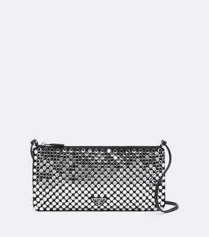 Prada Embellished Leather-trimmed Crossbody Bag - Silver