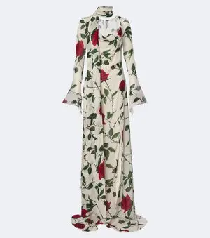 Blumarine Floral Scarf-detail Georgette Gown - Multicoloured