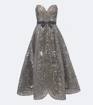 Elie Saab Sequined Tulle Bustier Dress - Silver