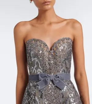 Elie Saab Sequined Tulle Bustier Dress