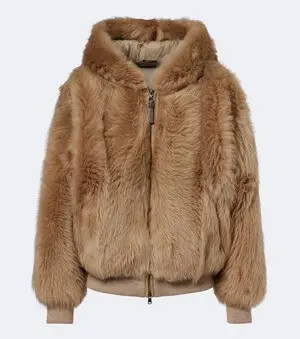 Brunello Cucinelli Monili Shearling Hooded Shearling Jacket - Brown