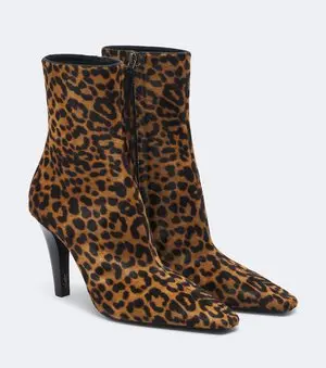 Saint Laurent Jill Leopard-print Calf Hair Ankle Boots - Brown