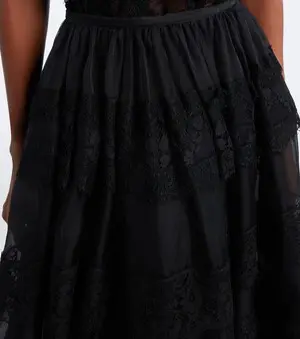 Elie Saab Lace-trimmed Organza Midi Skirt
