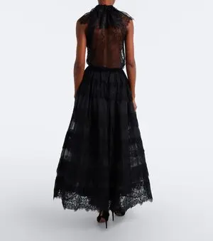 Elie Saab Lace-trimmed Organza Midi Skirt