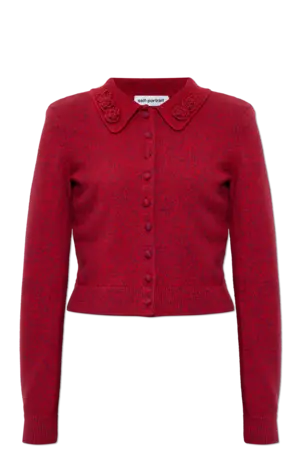 SELF-PORTRAIT Cardigan With Appliqué On The Collar - Red