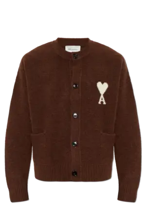 AMI Paris Wool Cardigan With Logo