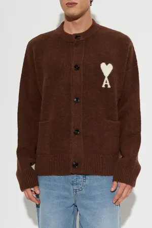 AMI Paris Wool Cardigan With Logo