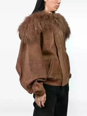 GREG ROSS Fur-trim Suede Bomber Jacket