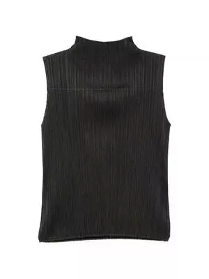 Issey Miyake Pleated High-neck Tank Top - Black