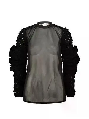 Comme Des Garçons Sheer Ruffled-sleeve Blouse - Black