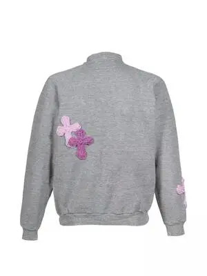 YARN Crochet-patch Raglan-sleeve Sweater - Grey