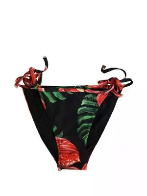 Dolce & Gabbana Floral-print Side-tie Bikini Bottoms - Black