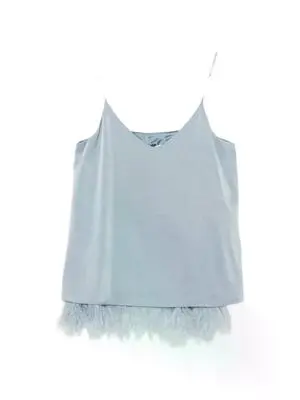Marella Feather-trim V-neck Top - Blue