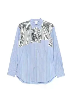 Comme Des Garçons Striped Metallic-panel Shirt - Blue