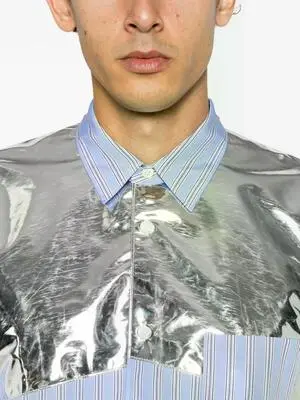 Comme Des Garçons Striped Metallic-panel Shirt