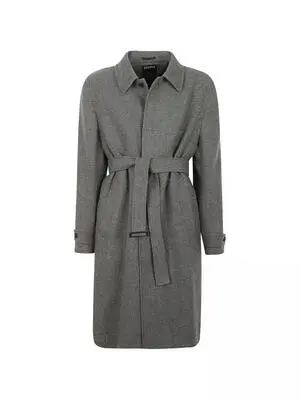 Zegna Herringbone Belted Coat - Grey