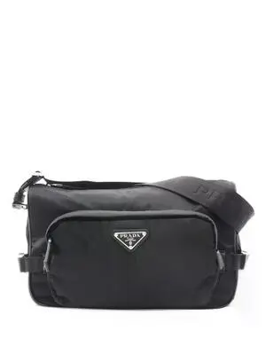 Prada 2020s Medium Re-nylon Saffiano Leather Shoulder Bag - Black