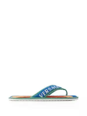 Versace Logo-embroidered Striped Slippers