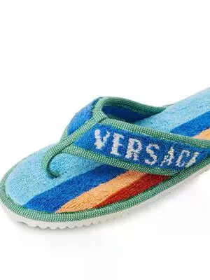 Versace Logo-embroidered Striped Slippers