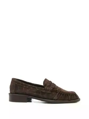 DIVINE FOLLIE Croc-effect Suede Loafers - Brown