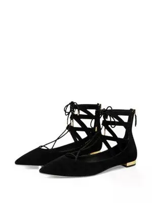 AQUAZZURA Lace-up Suede Flat Pumps - Black